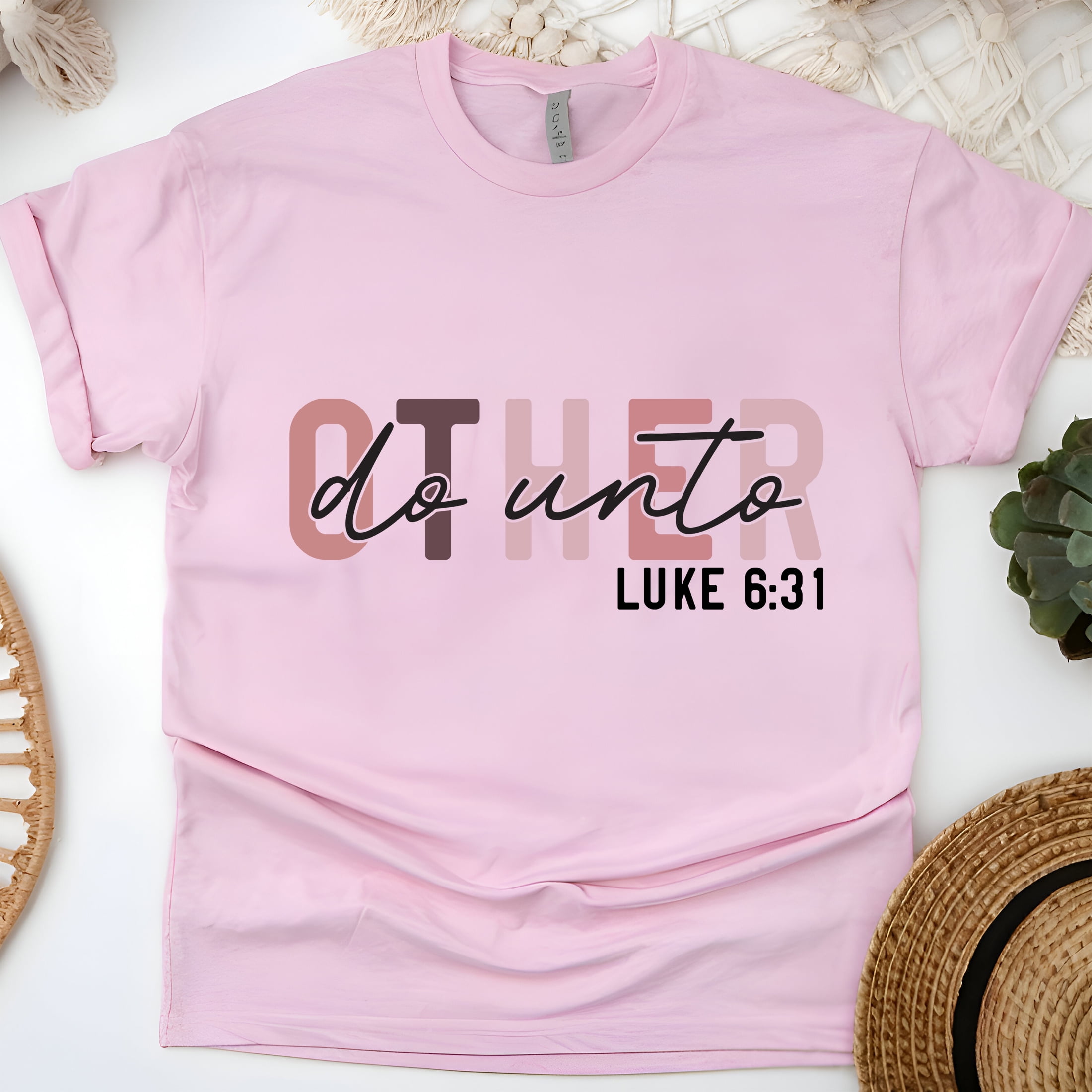 Do Unto Others Shirt | Luke 6:31 Christian Bible Verse Tee , Light Pink ...