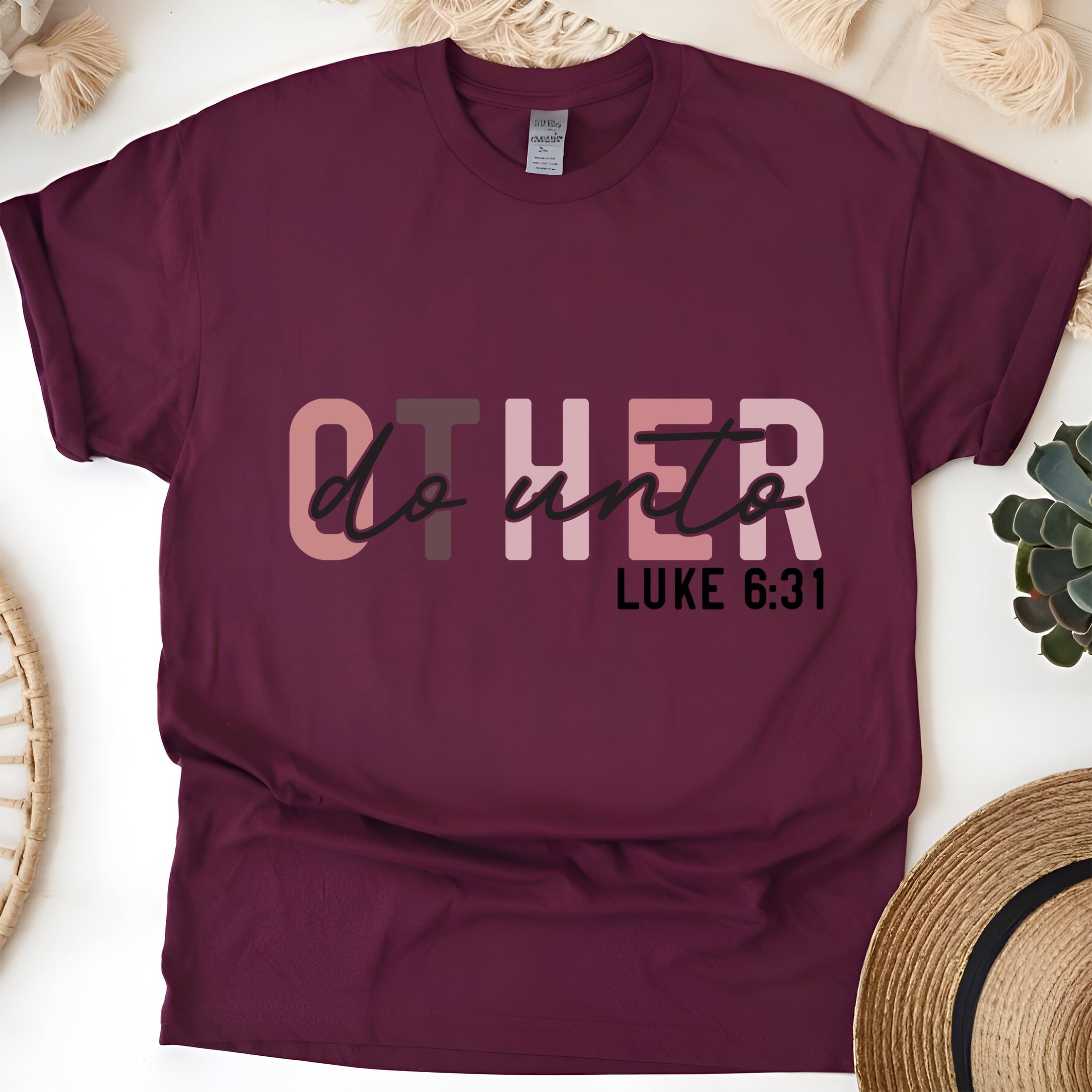 Do Unto Others Shirt | Luke 6:31 Christian Bible Verse Tee , Maroon ...