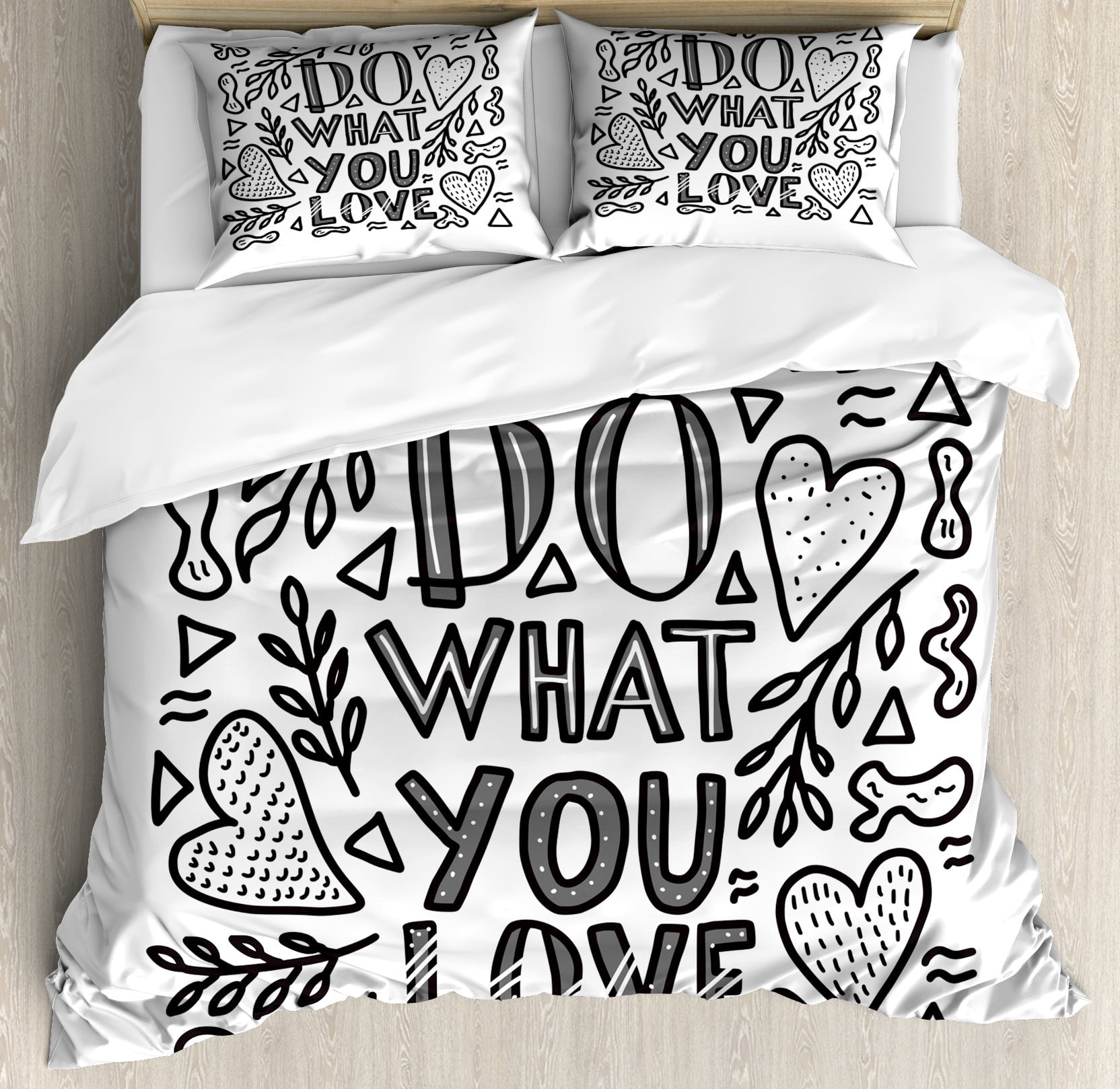 Do What You Love Duvet Cover Set, Calligraphy of Words with Floral ...