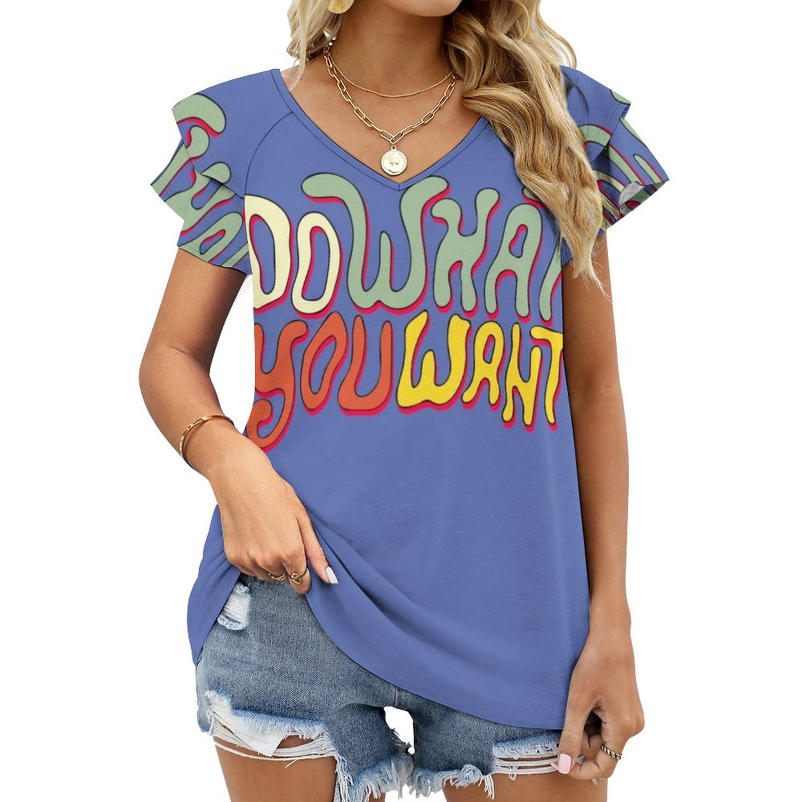 Do What You Want Lotus Leaf Neck T-Shirt Long Sleeve Women's T Shirt ...