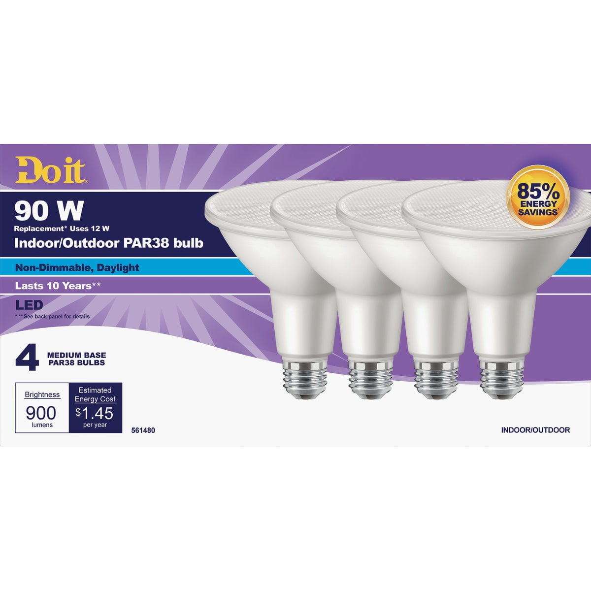 Do it 90W Equivalent Daylight PAR38 Medium LED Floodlight Light Bulb (4 ...