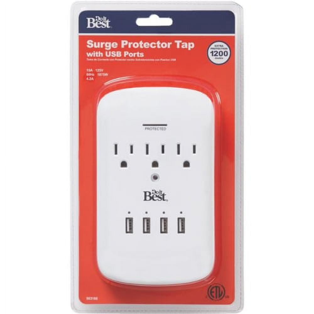 Do it Best Tools Surge Protector 3-Outlet 4-USB LA-9A-4 - LED Indicator ...