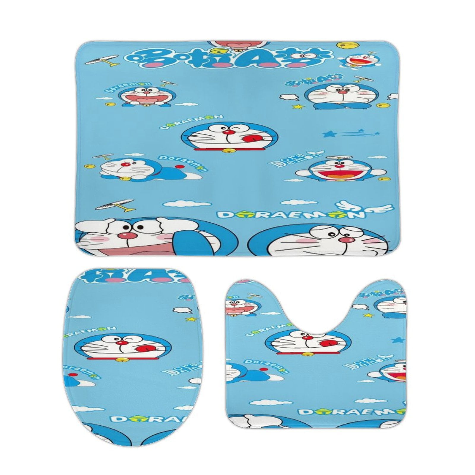 Do-ra-emon Anime Coral Velvet Floor Mat Three Sets Design Bath Mat 3 ...