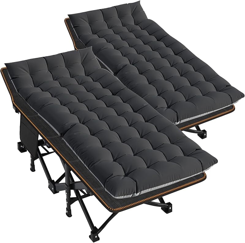 DoCred Oversized XXL Folding Camping Cot with Mattress, 2 Pack Heavy Duty Sleeping Cot Bed ...