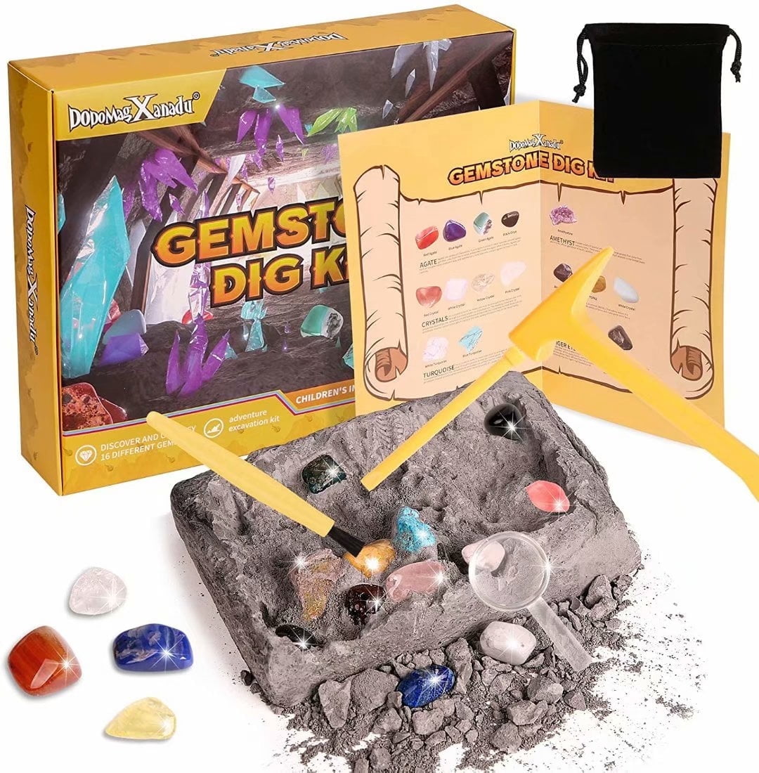 DoDoMagxanadu Gemstone Dig Kit, 16 Real Gems, STEM Science Excavation ...
