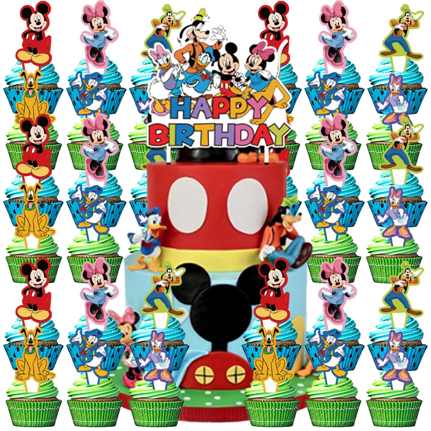 DoMiDoLa 25Pack Mickeyy Cake Toppers Cupcake Toppers,Mickeyy KMC2Birthday Party Supplies Cake ...
