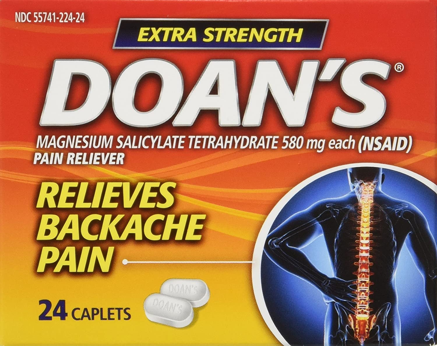 Doans Extra Strength Backache Medicine Pills, Pain Reliever Caplets, 24 ...