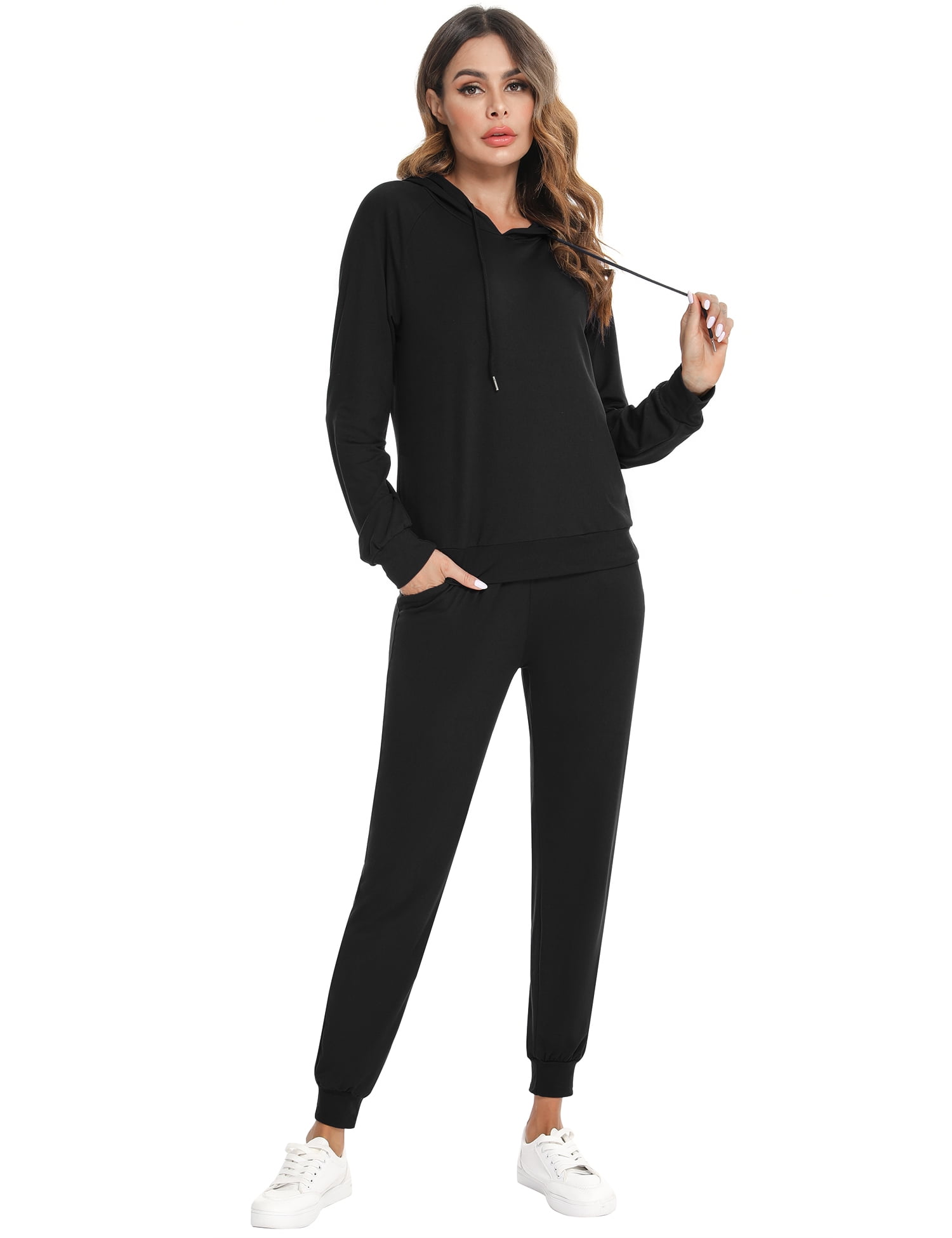 Doaraha Womens Pajamas Set Solid Color 2 Piece Long Sleeve Sweatshirt ...