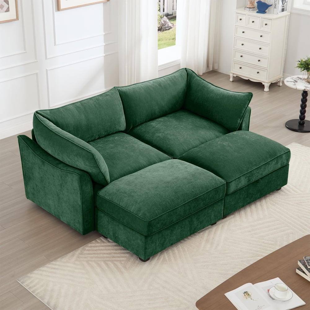 Doayai 2-Seater Sofa with Footrest, Movable Ottomans, Pull-out Storage ...