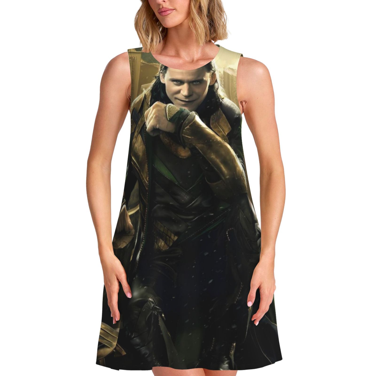 Doayai Loki Print Summer Dresses for Women,Women's Sleeveless Dress ...