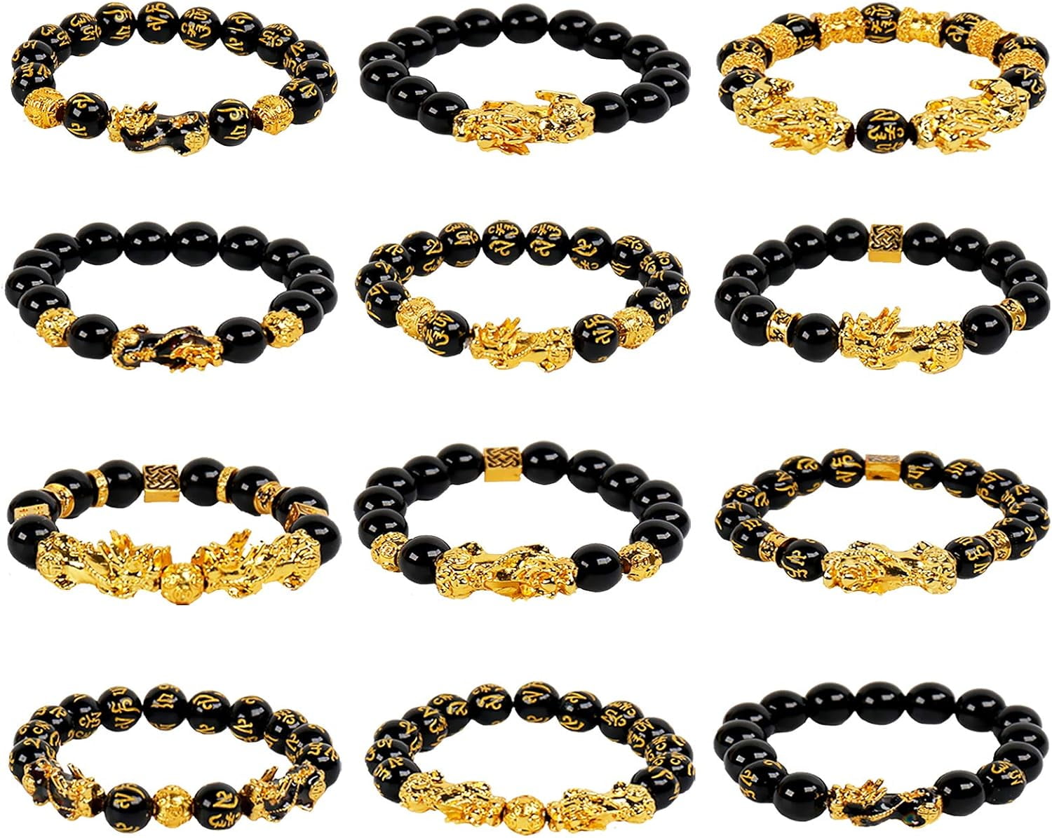 DobGot 12 Pieces Feng Shui Bracelets For Men Lucky Bracelet Obsidian ...