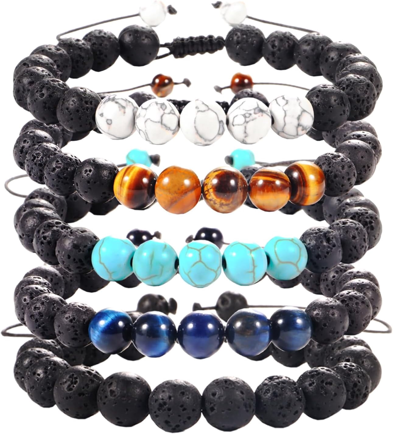 DobGot 5Pcs 8Mm Lava Rock Stone Bead Bracelets For Men, Adjustable ...
