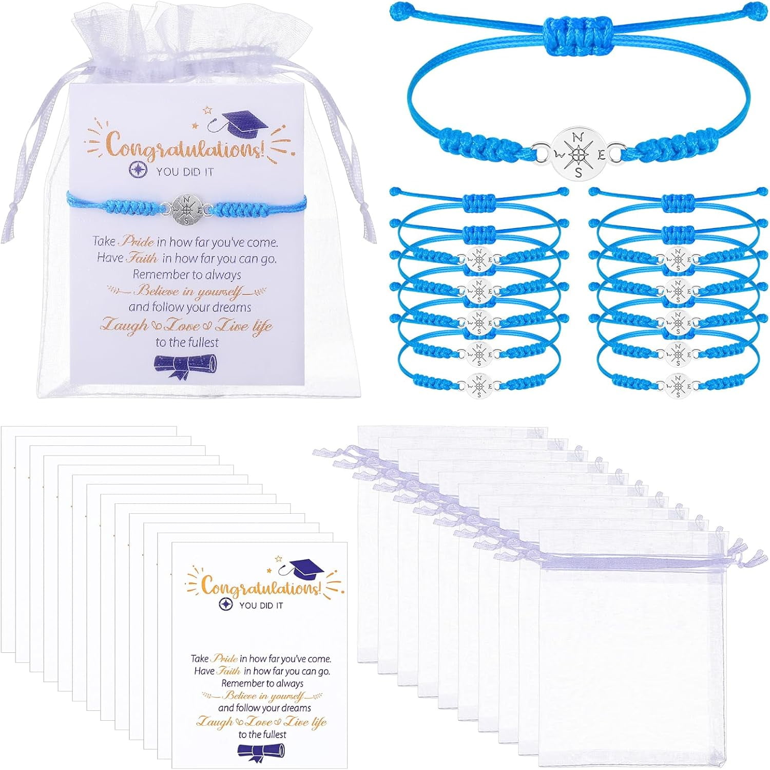 DobGot 60 Pcs 2025 Graduation Bracelet Set 20 Compass Bracelets 20 ...