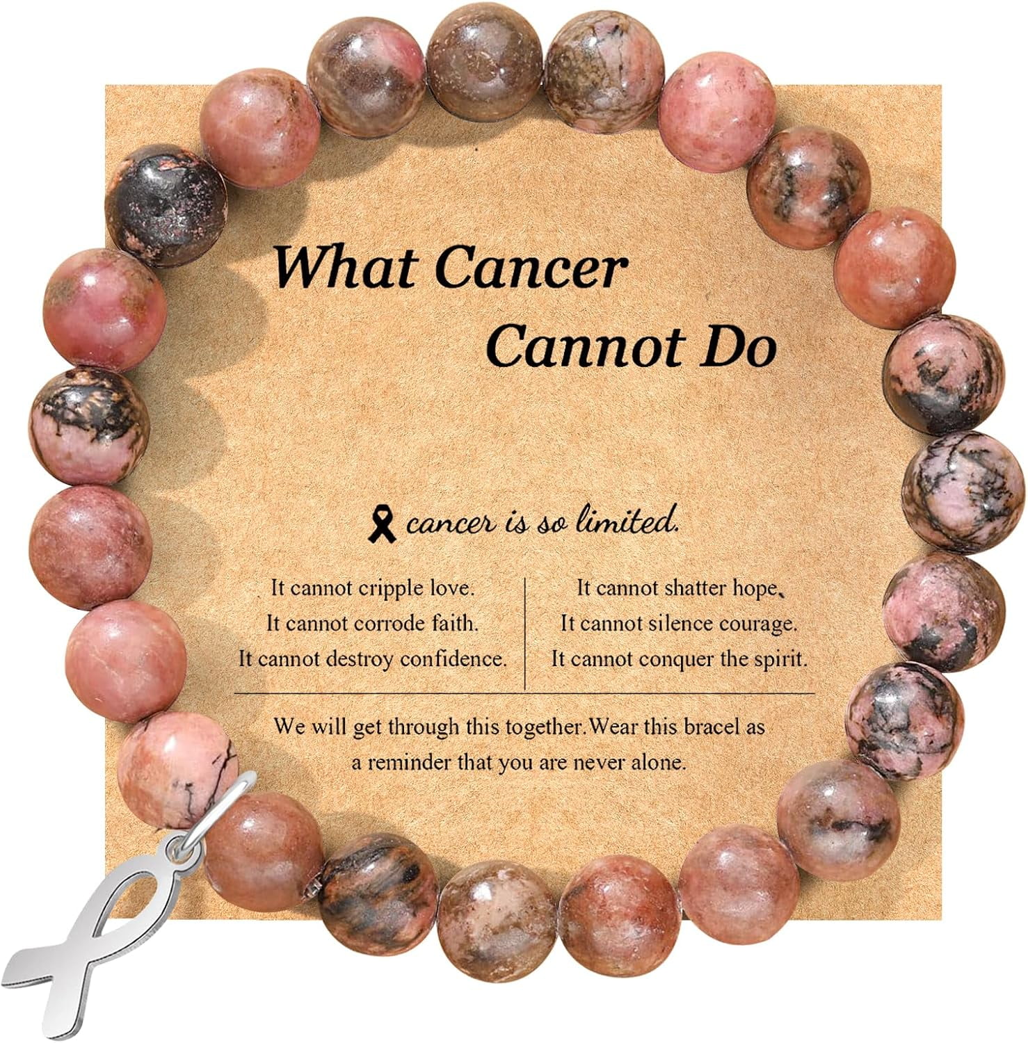 DobGot Breast Cancer Bracelets Natural Stone Bead Ribbon Inspirational ...