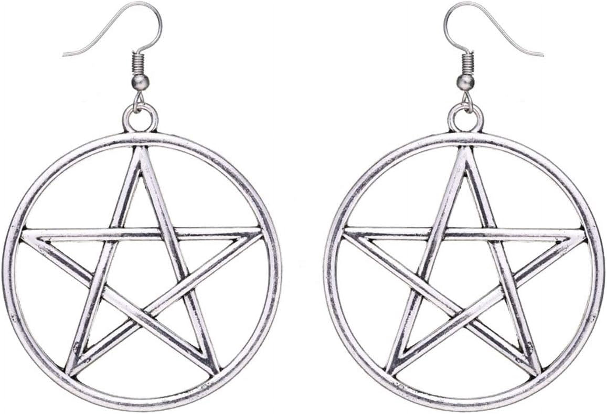 DobGot Geometric Metal Circle Pentagram Dangle Earrings Gold Silver Big ...