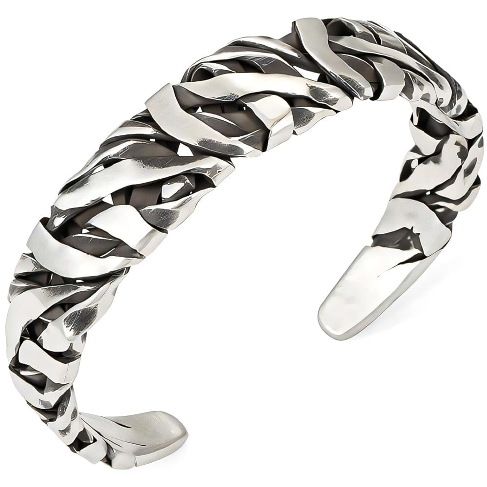 DobGot Handmade 925 Sterling Silver Bangle Bracelet For Men Women Wide ...