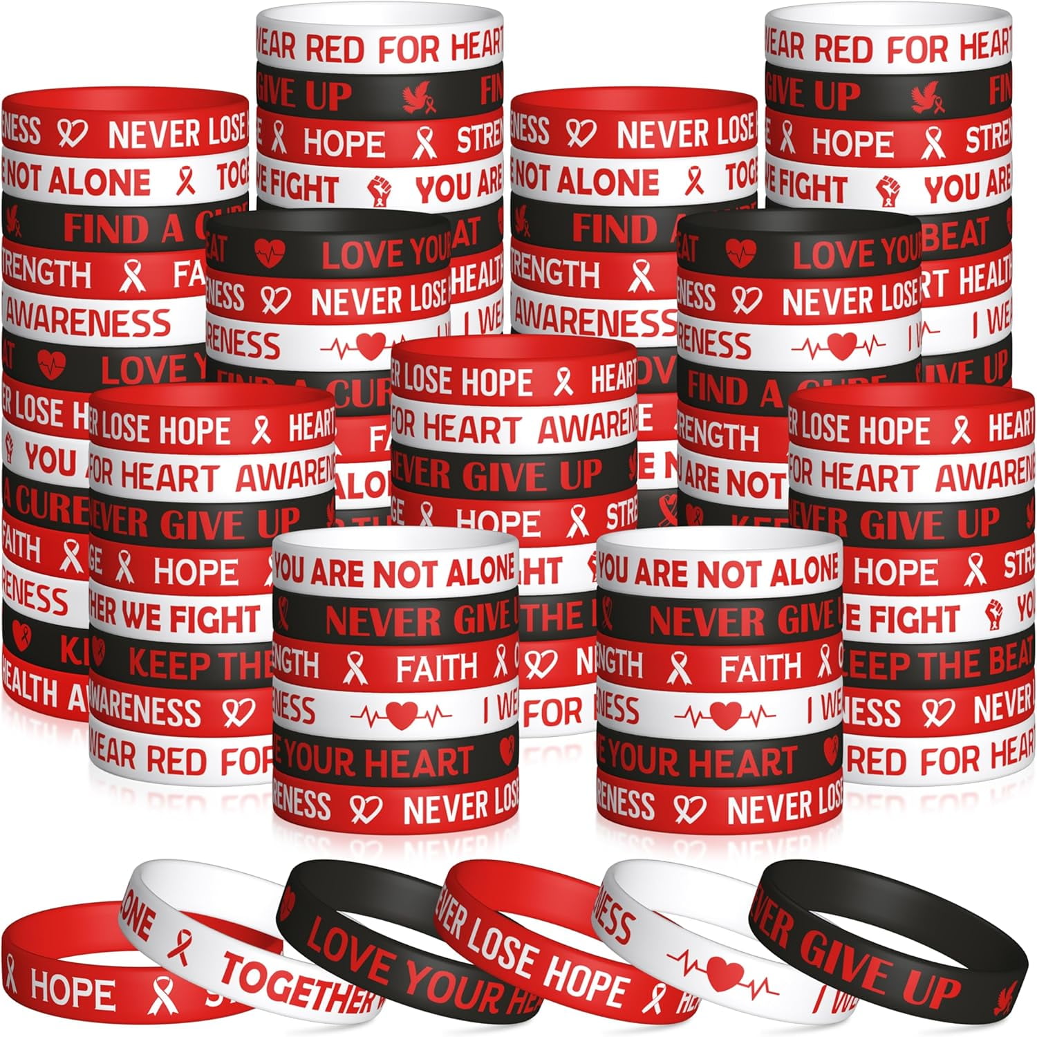 DobGot Heart Health Awareness Silicone Wristband - Red Ribbon Heart ...