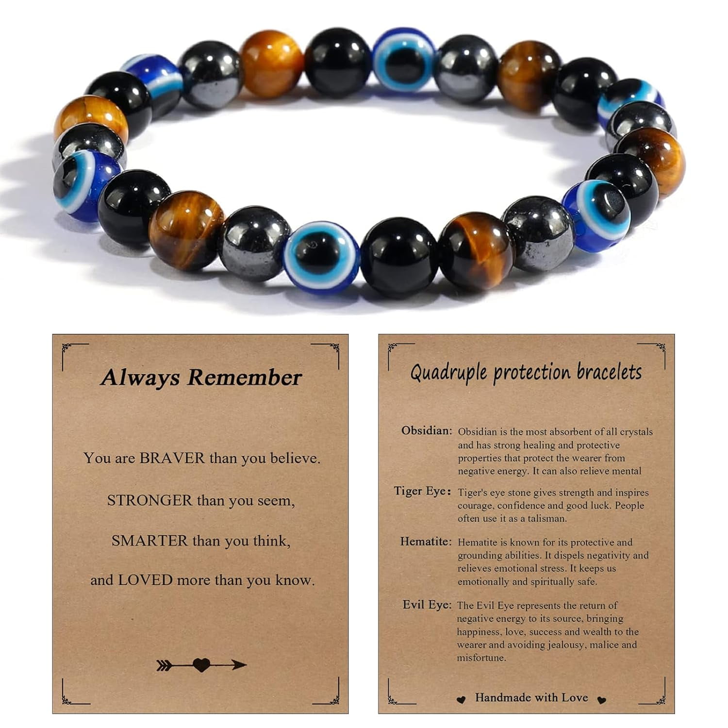 DobGot Quadruple Protection Evil Eye Bracelets For Men （Evil Eye, Tigers Eye,Hematite, Obsidian ...