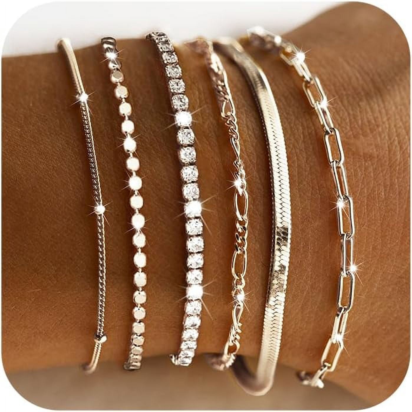 Dobgot Silver Bracelets Set For Women Trendy Dainty 925 Sterling