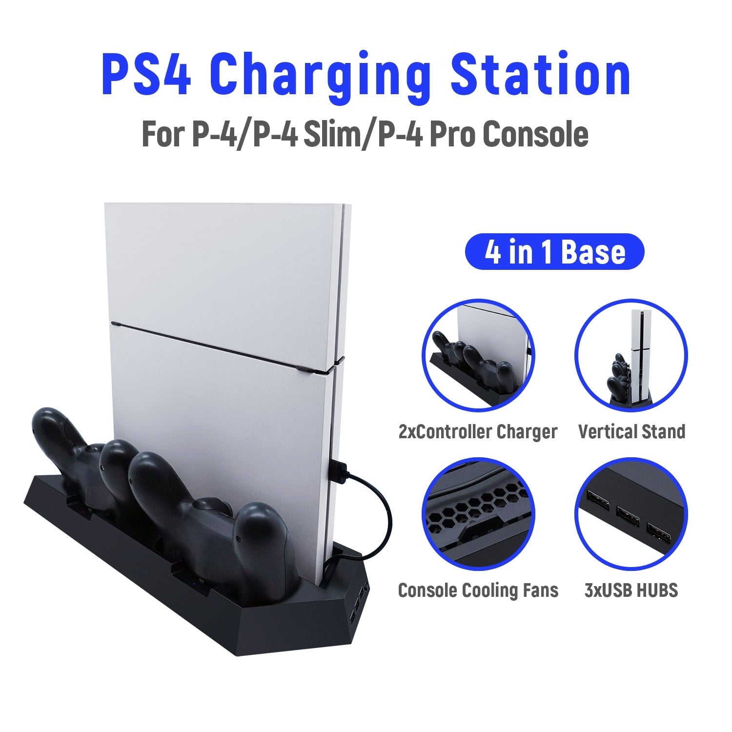 Dobe Vertical Charing Stand with Cooling Fans and USB Hub for the PS4 ...
