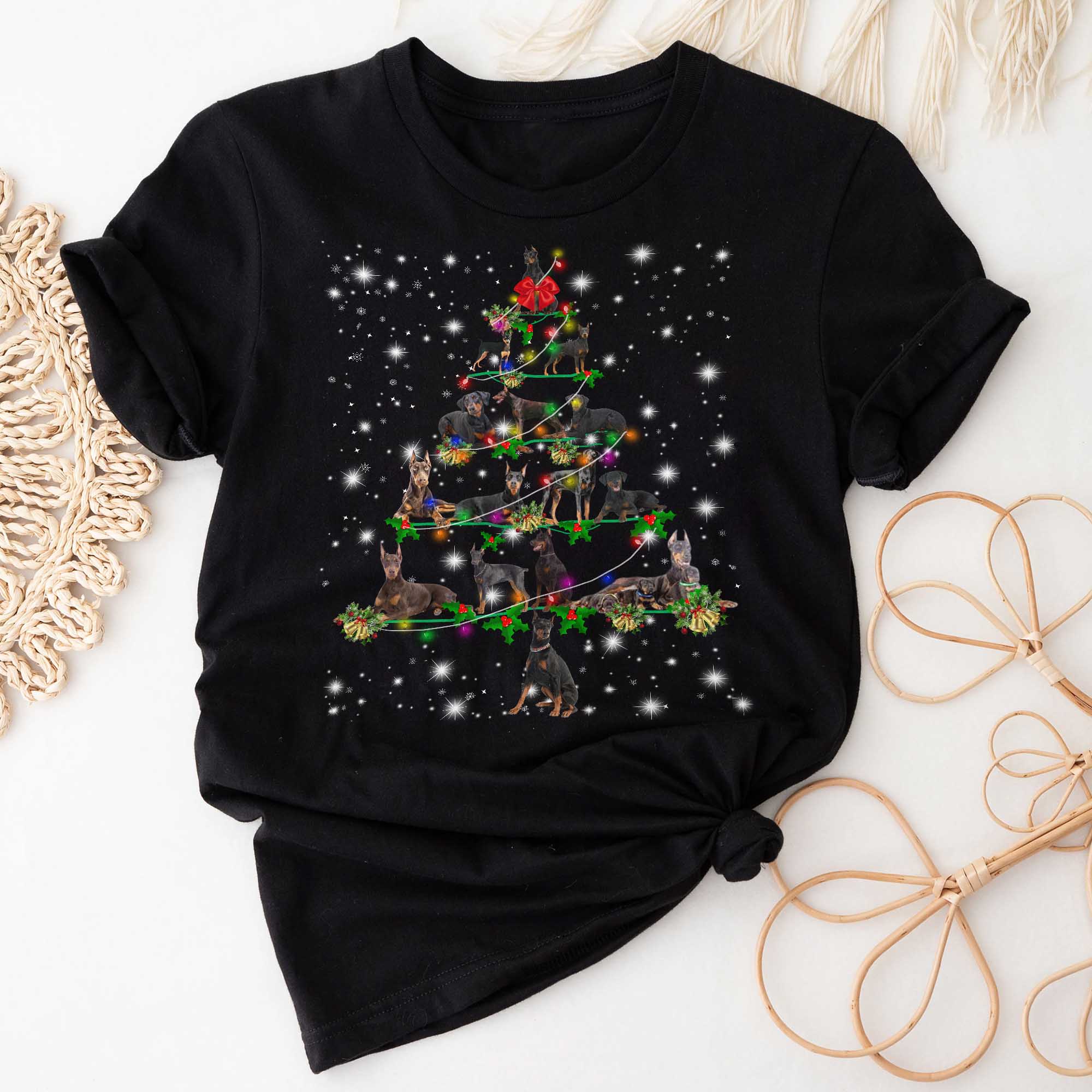 Doberman Christmas Tree T-Shirt, Funny Dog Lover Gift, Dobie Dog ...