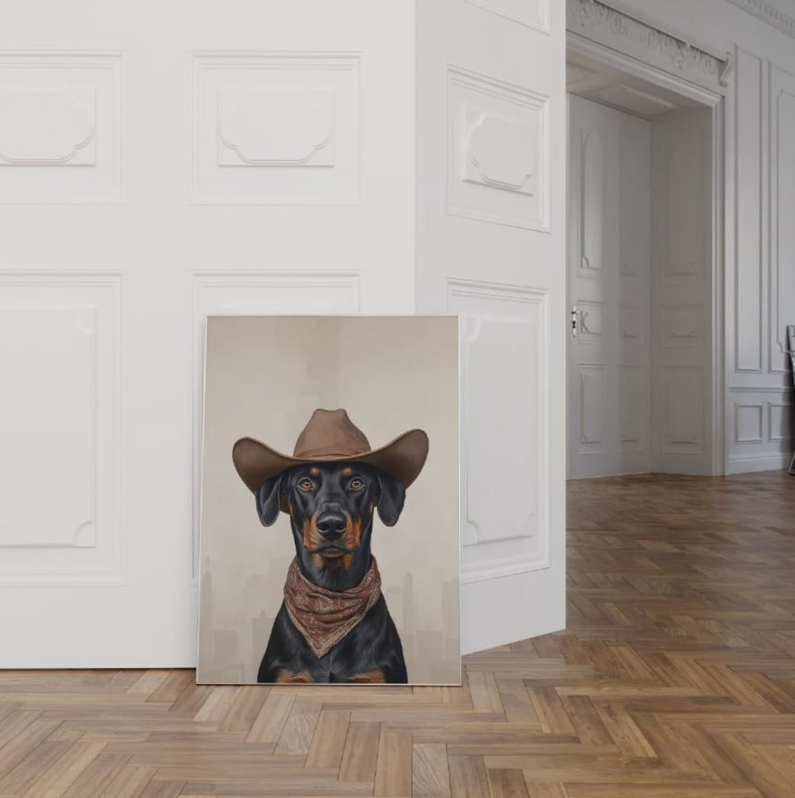 Doberman Dog Cowgirl Hat Print, Doberman Neutral Aesthetic Print ...