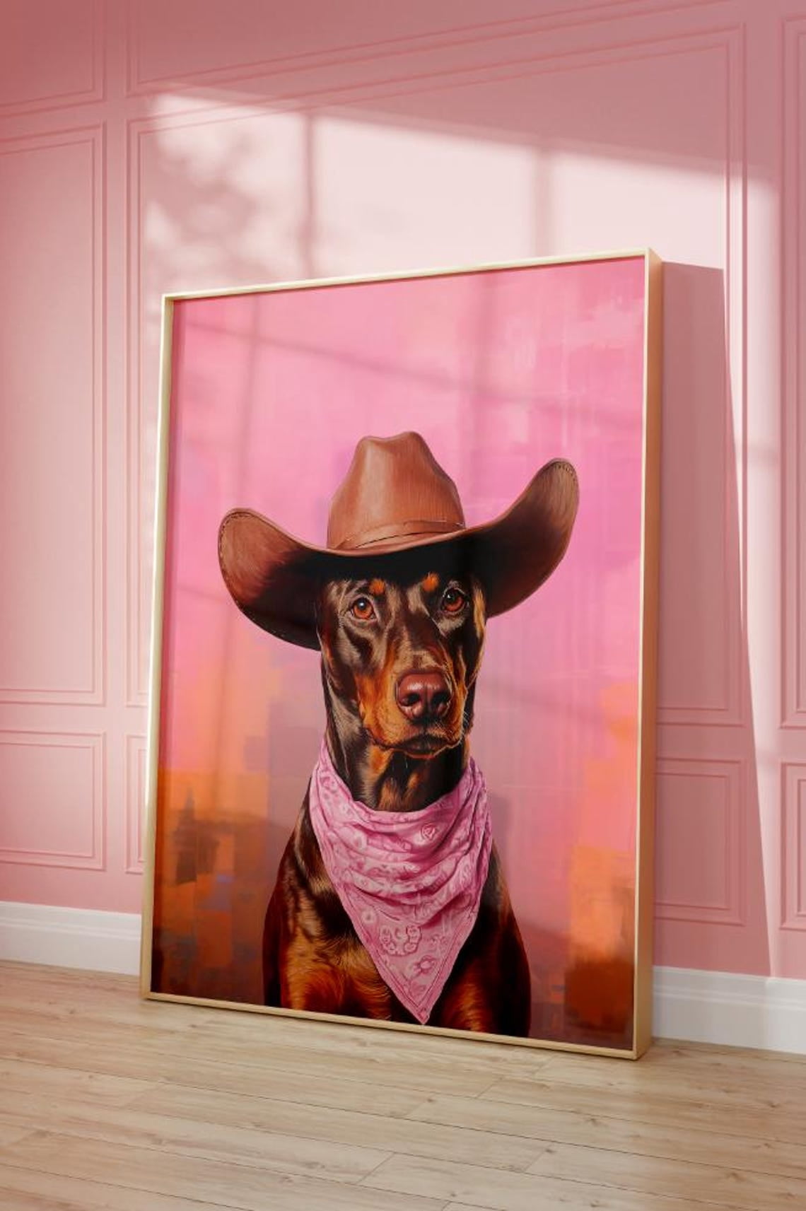 Doberman Dog Cowgirl Hat Print, Pink Print, Vintage Art, Western Girly ...