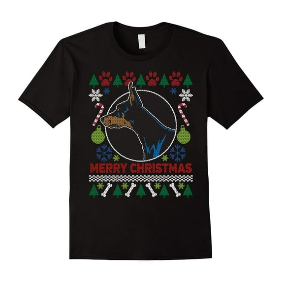 Doberman Dog Lover Funny Ugly Christmas Holiday Retro T Shirt for Men ...
