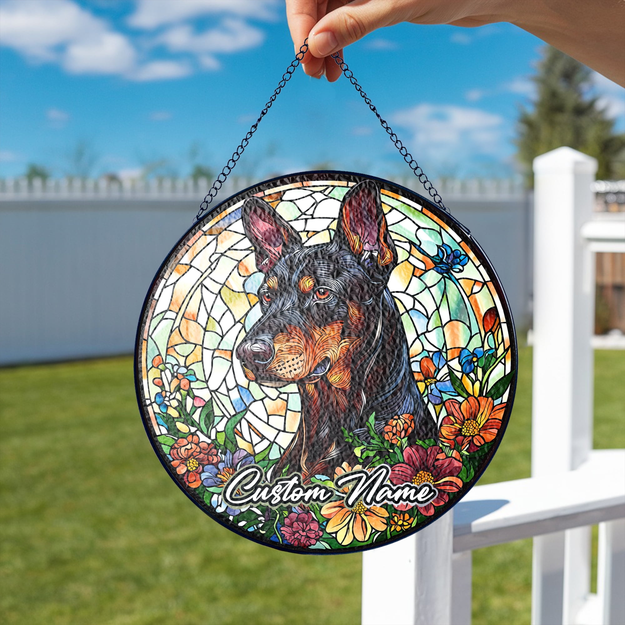 Doberman Dog Stained Glass Window Hanging, Colorful Suncatcher for Home ...