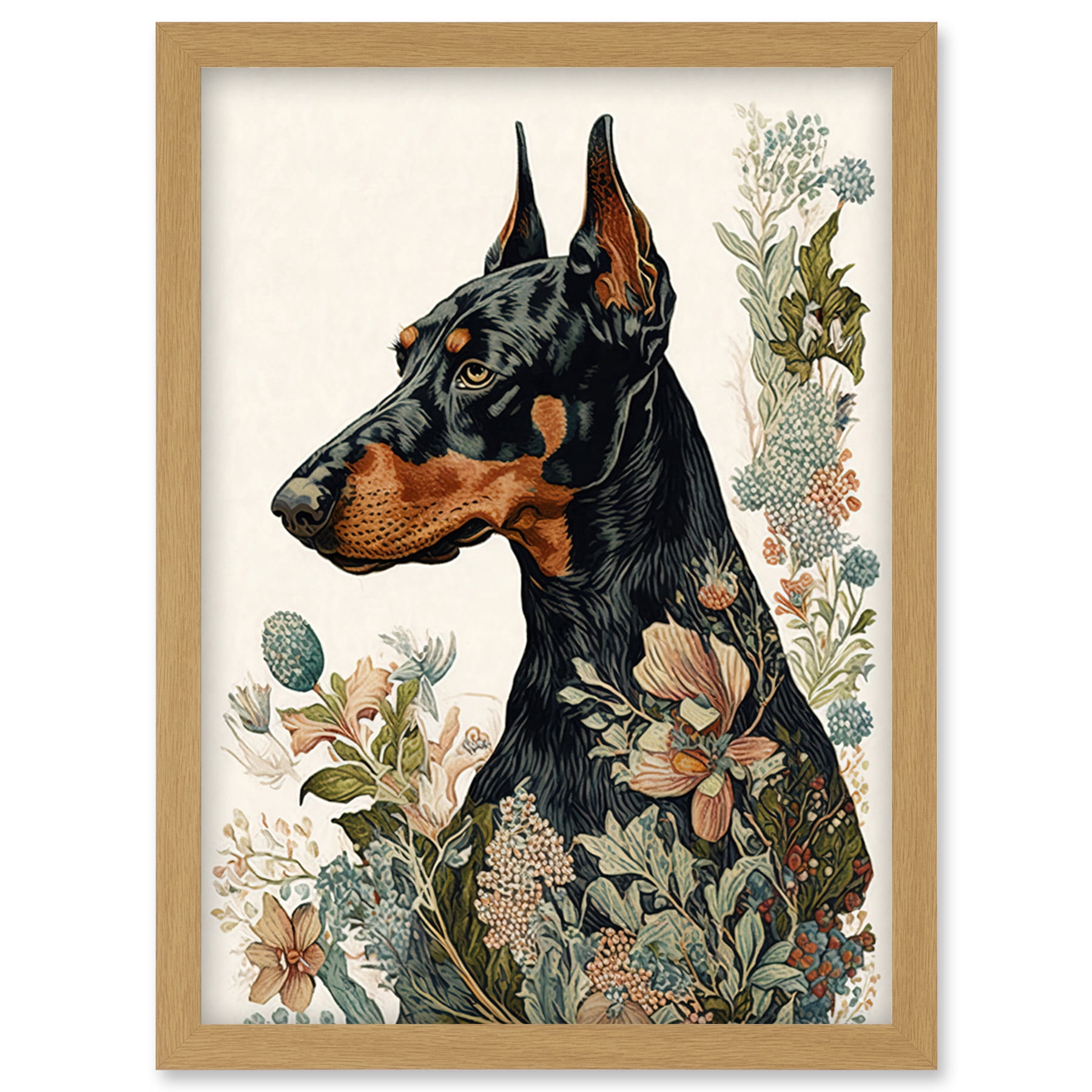 Doberman Dog with Wild Flowers Boho Watercolour Illustration Artwork ...