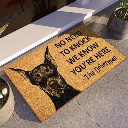 Doberman Door Mat, Cute Dobermans We Know You are Here Door Mats, Funny ...