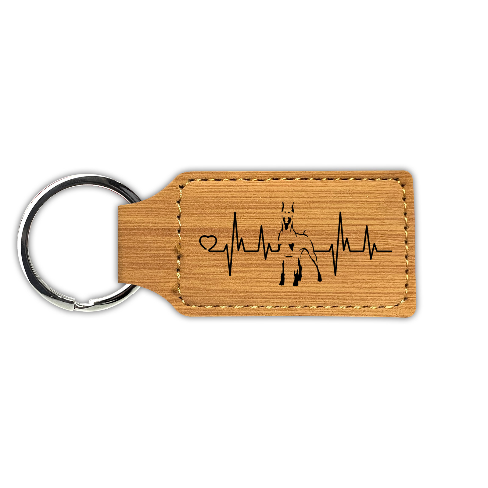 Doberman Heartbeat Lifeline Keychain Leatherette Rectangle - Laser Engraved - Many Colors - Key ...