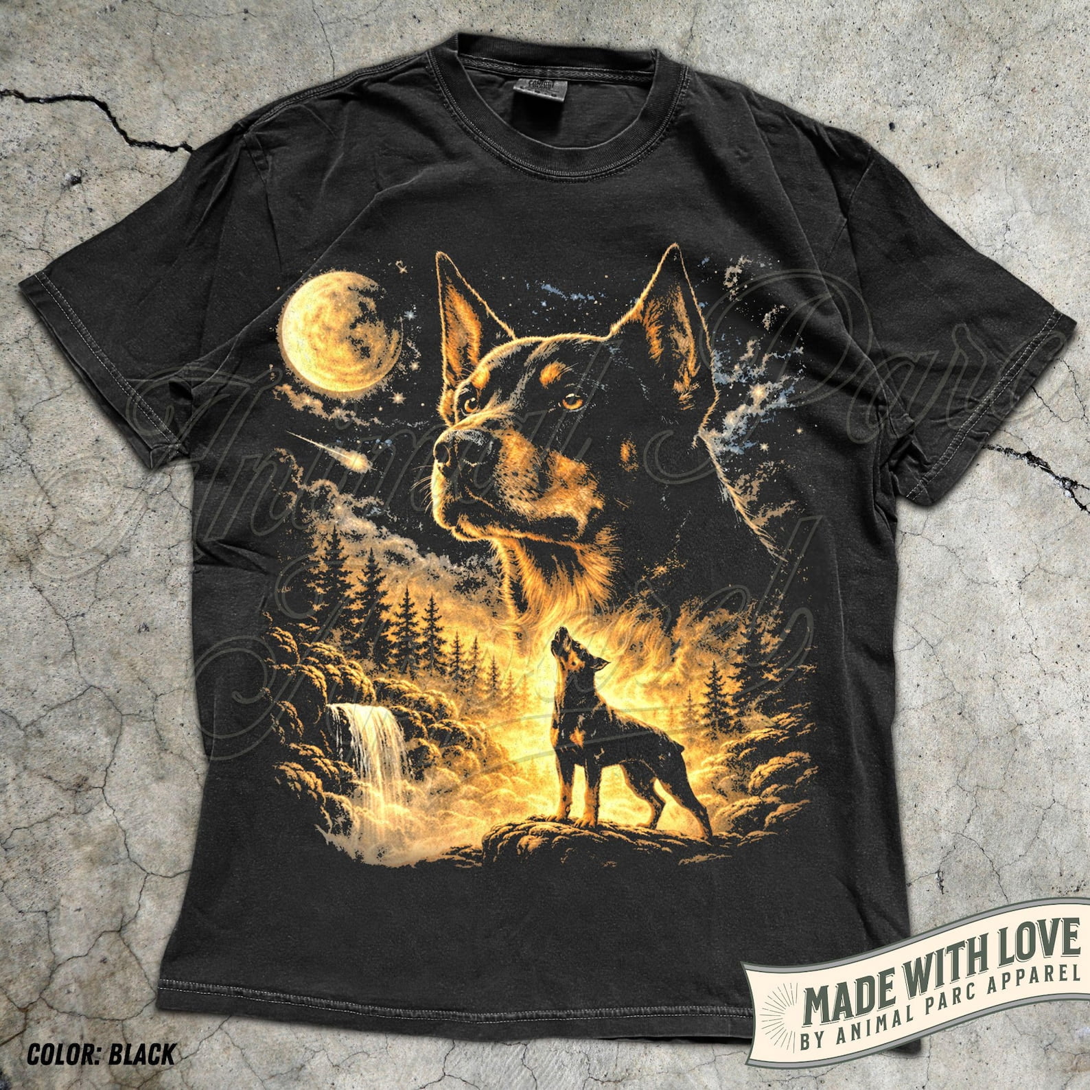 Doberman Howling to the Moon Shirt, Funny Retro Dog Graphic Tee ...