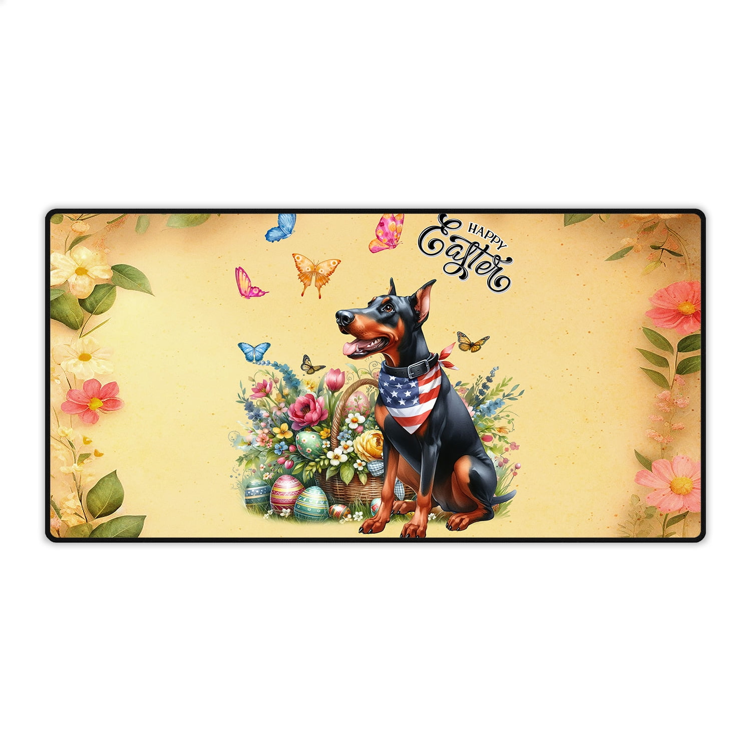 Doberman Pinscher Celebrates Spring and Enjoys a Happy Easter Desk Mat ...