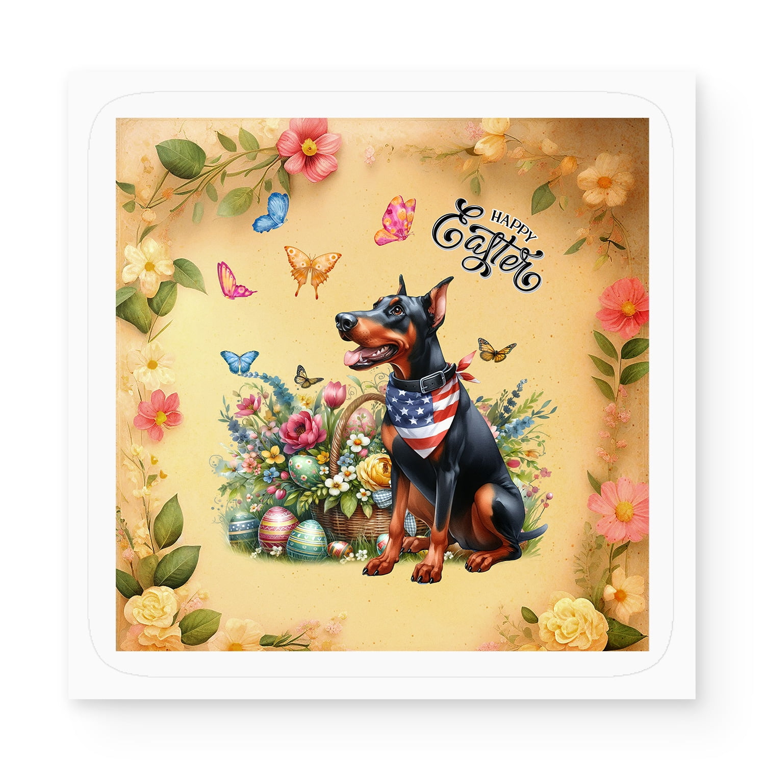 Doberman Pinscher Celebrates Spring and Enjoys a Happy Easter Vinyl ...