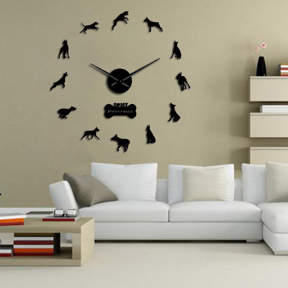 Doberman Pinscher DIY Acrylic Mirror Effect Big Wall Clocks Doberman ...