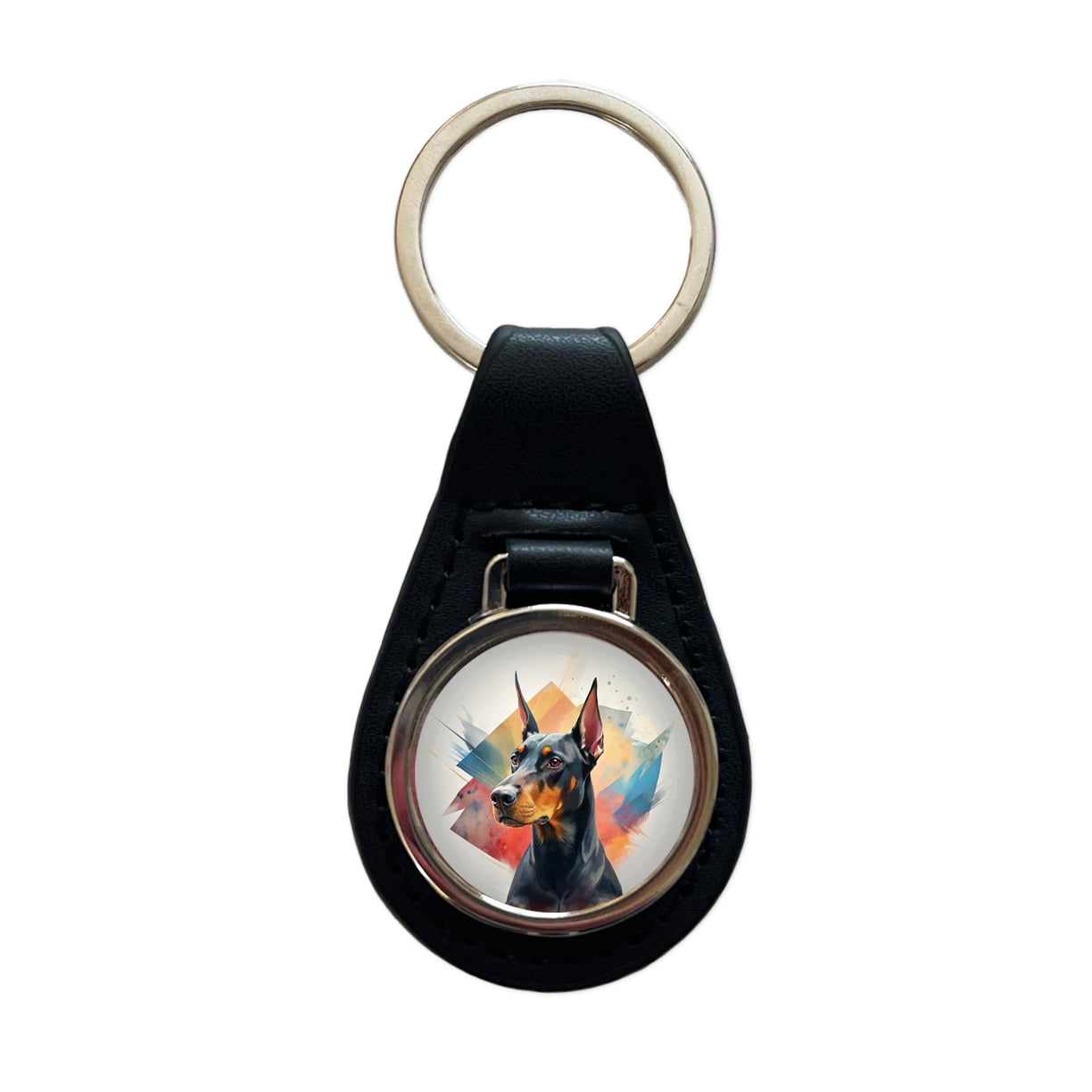 Doberman Pinscher Dog Contemporary Art Metal Black Leather Keychain ...