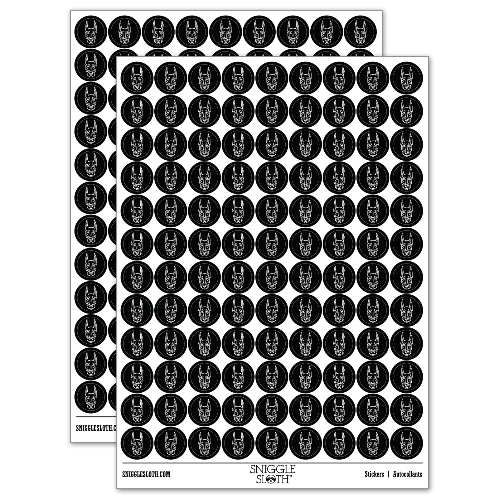 Doberman Pinscher Dog Head 200+ Round Stickers - Black - Gloss Finish ...
