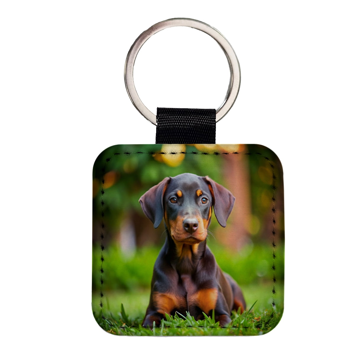 Doberman Pinscher Dog Puppy Photo Faux Leather Square Keychain ...