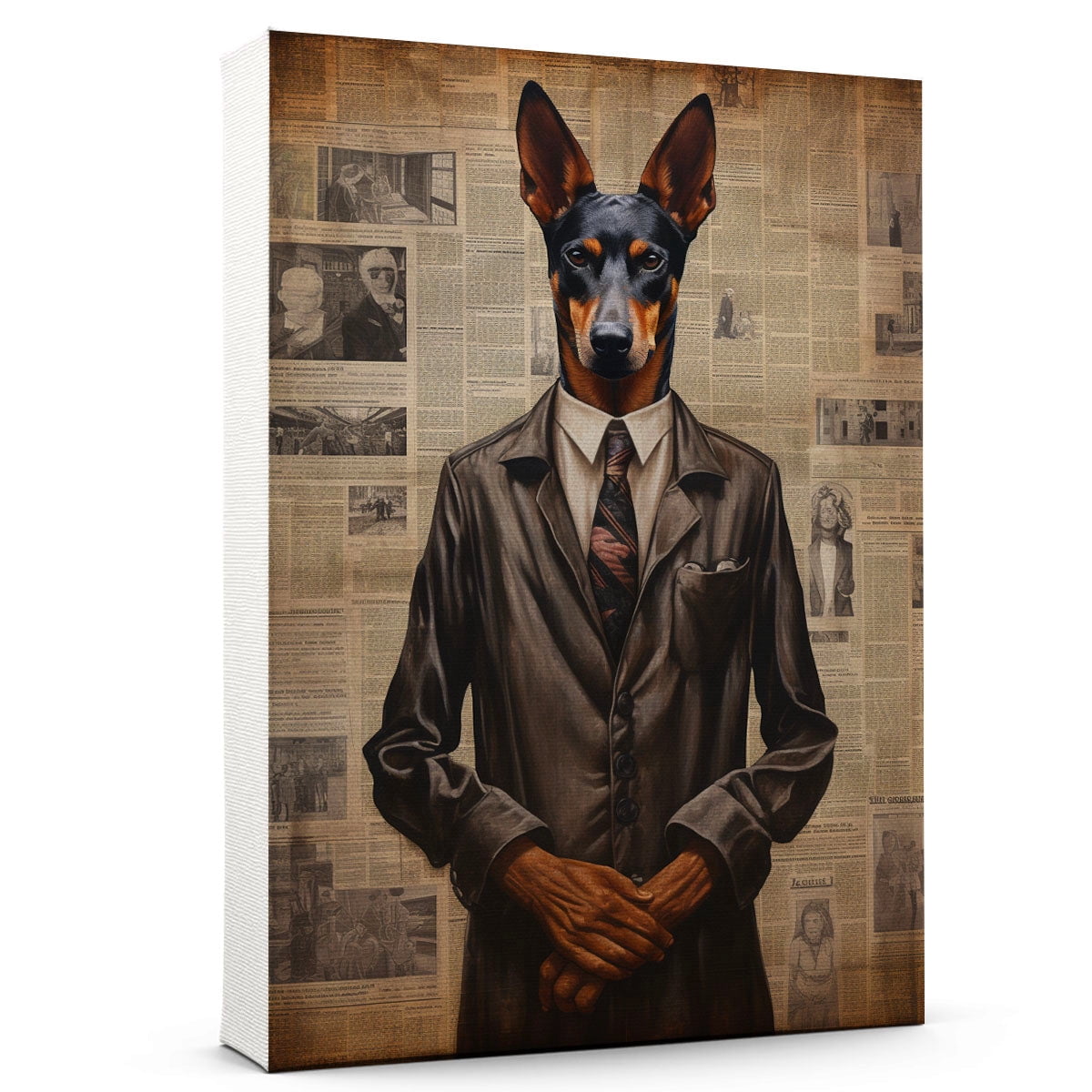 Doberman Pinscher Dog Read Newspapers Sitting Poster Prints on Canvas ...