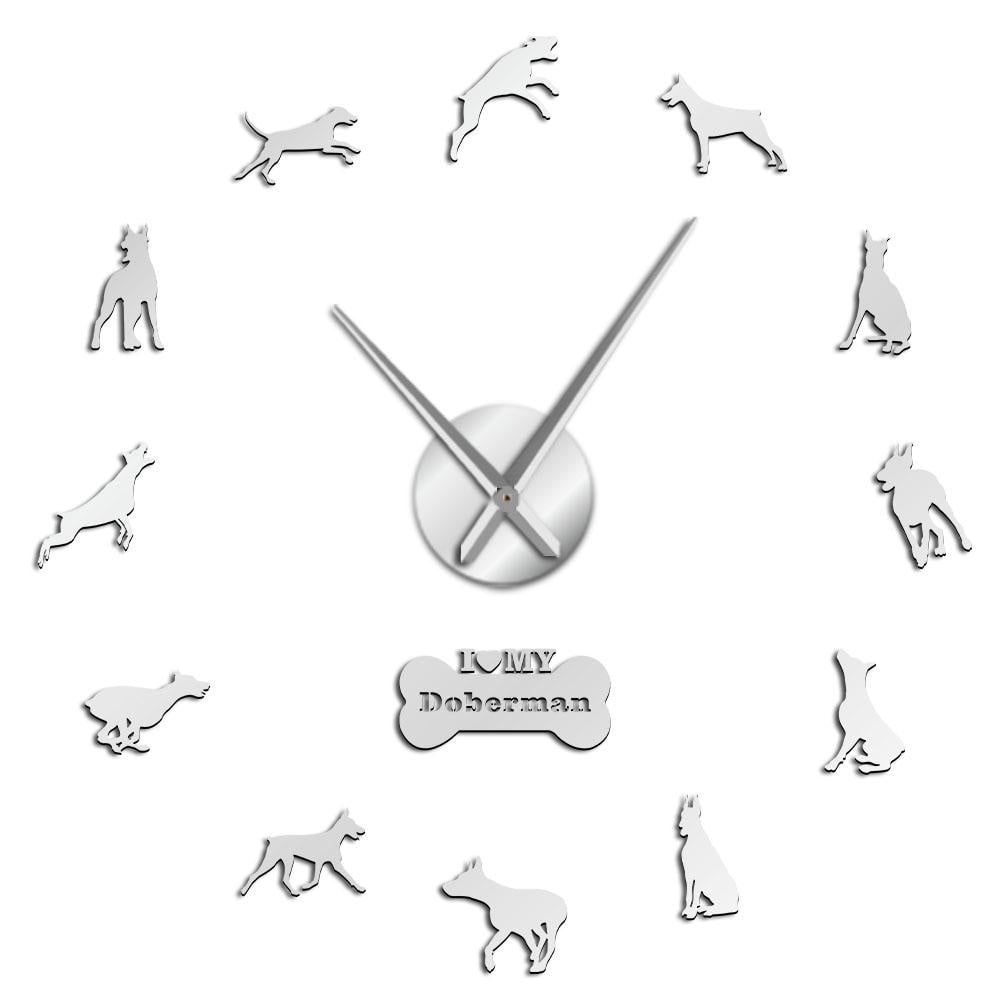 Doberman Pinscher Dog Silhouette Frameless Wall Clock Stickers, DIY ...