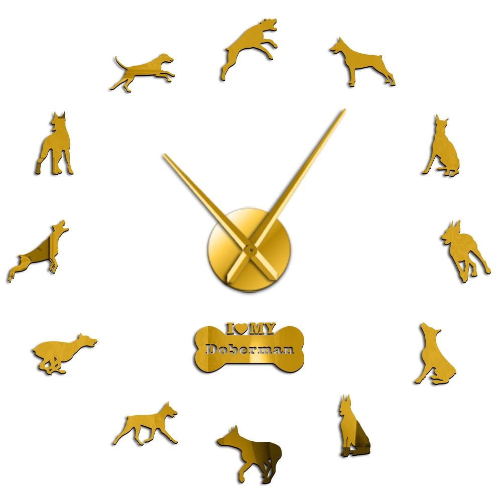 Doberman Pinscher Dog Silhouette Frameless Wall Clock Stickers, DIY ...