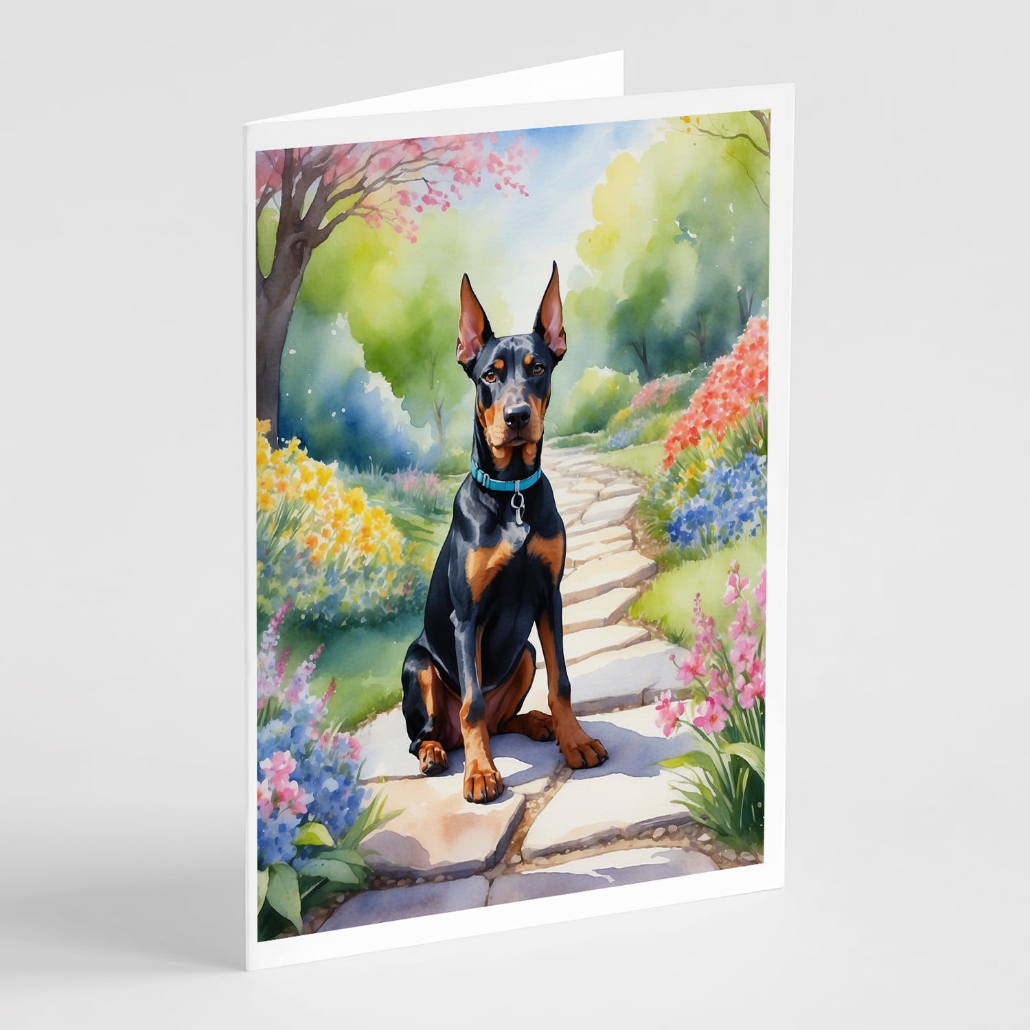 Doberman Pinscher Spring Path Greeting Cards Pack of 8 7 in x 5 in ...