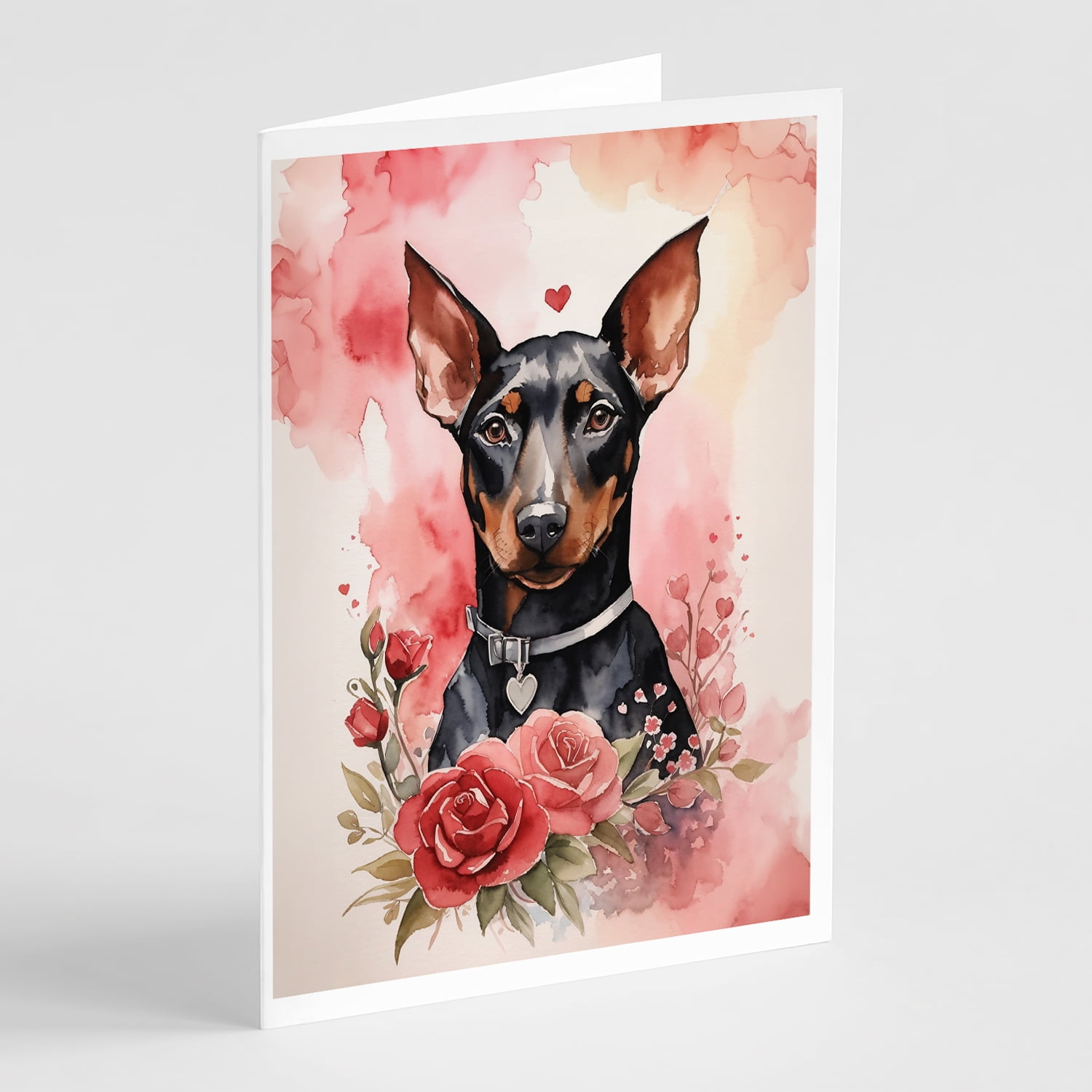 Doberman Pinscher Valentine Roses Greeting Cards Pack of 8 7 in x 5 in ...