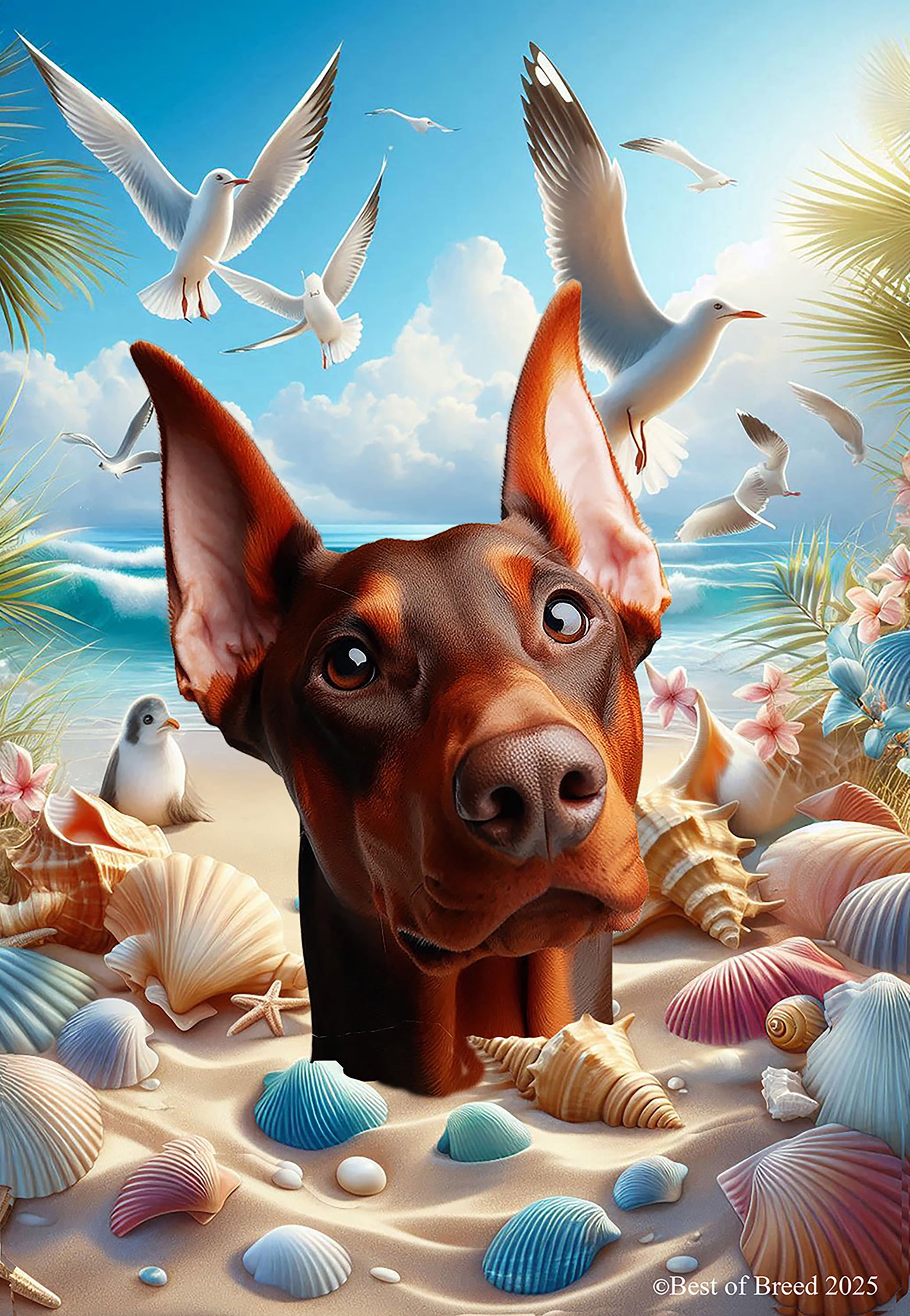 Doberman Red Cropped - Best of Breed Summer Beach Outdoor Garden Flag ...