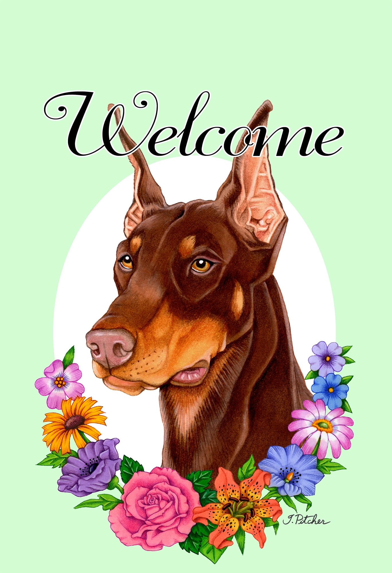 Doberman Red Cropped - Best of Breed Welcome Flowers Garden Flags ...
