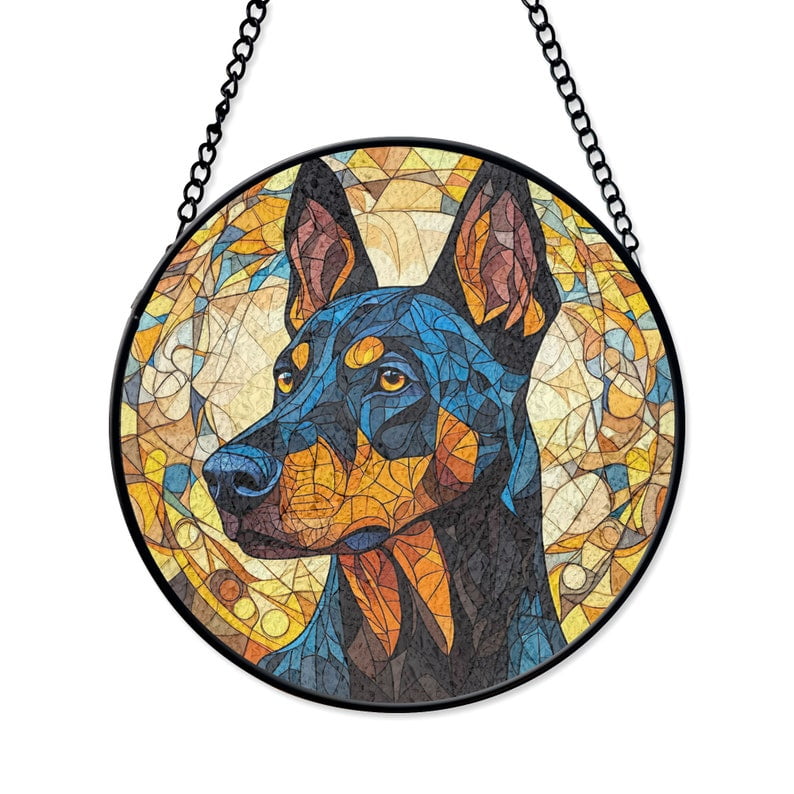 Doberman Stained Glass Panel – Elegant and Vibrant Dog Art Decor ...