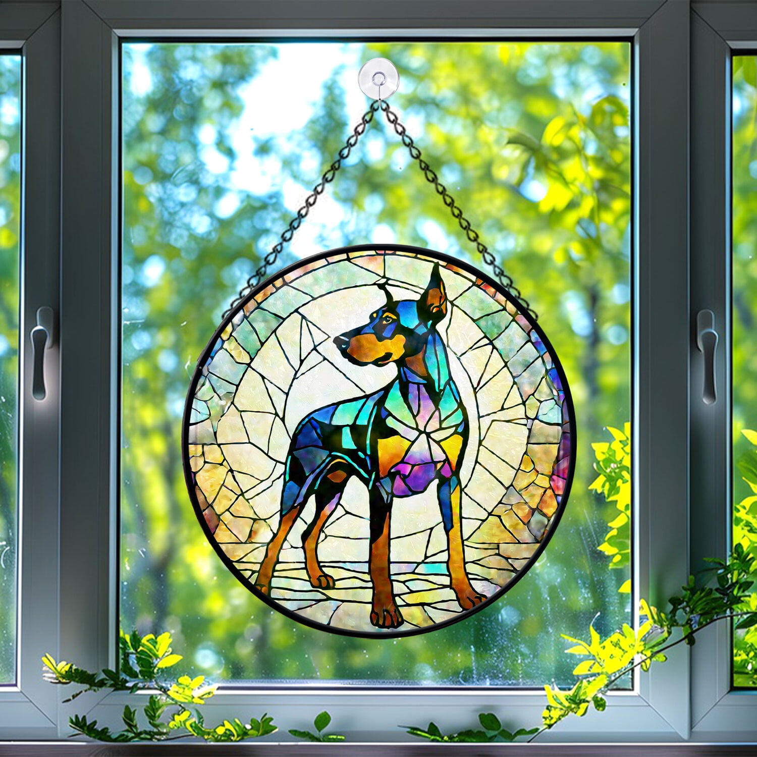 Doberman Stained Glass Suncatcher, Doberman Glass Suncatchers for ...