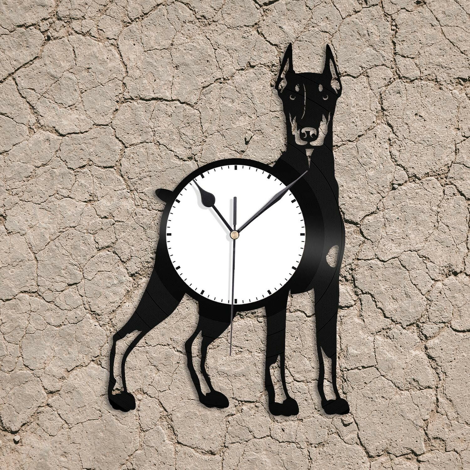 Doberman Vinyl Wall Clock Decorative Animals Dogs Unique Gift Room ...