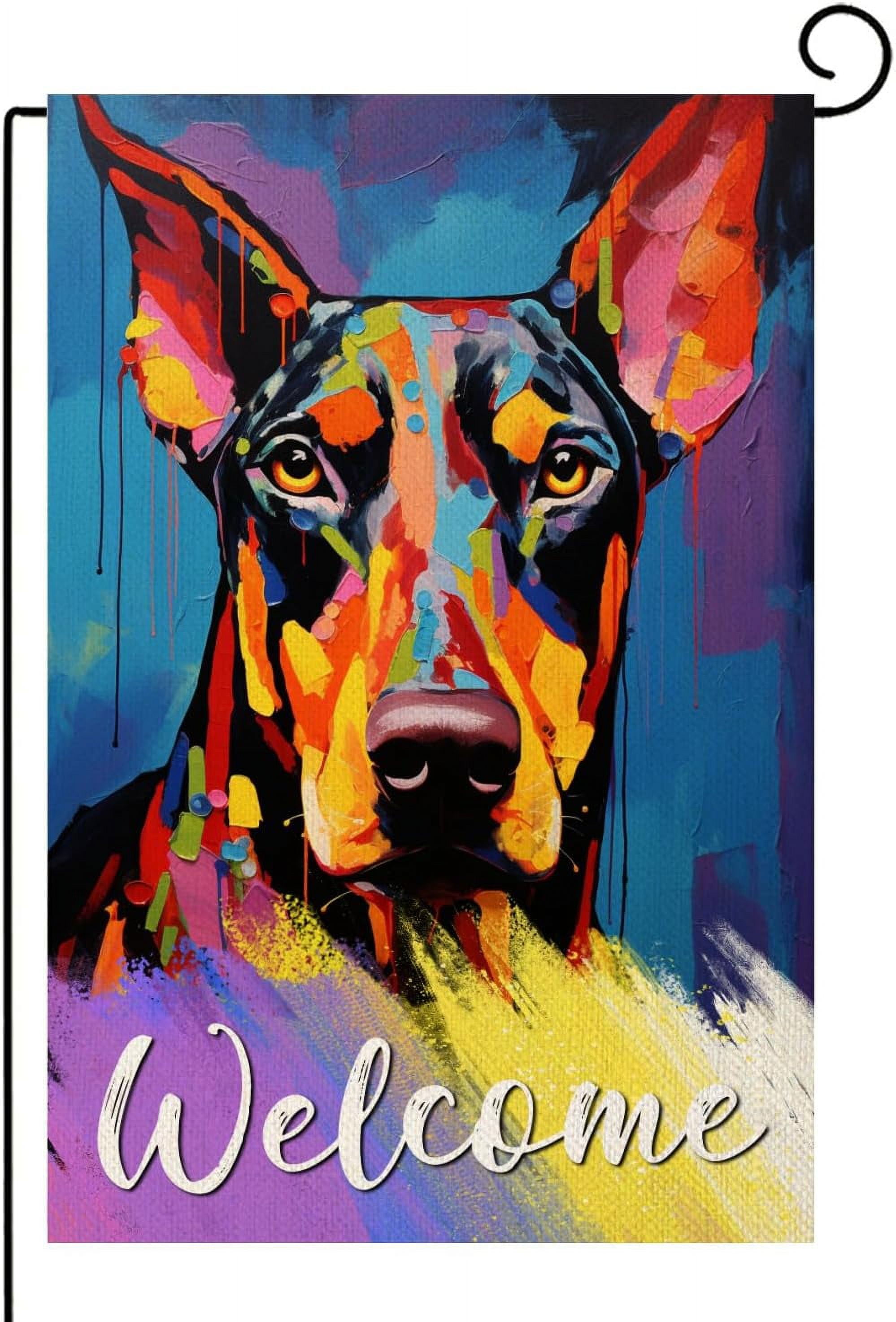 Doberman Welcome Garden Flag Dogs Paw Prints Spring Yard Flag Pet ...
